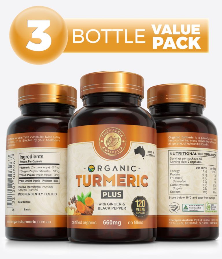 3 BOTTLE VALUE PACK! Organic Turmeric Capsules With Black Pepper PLUS ...